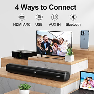 Passau Sound Bars for TV Speaker 22 Inch 60W Full-Range Divers, LED Display, Bass Adjustable, Bluetooth 5.3 Soundbar, HDMI(ARC)/USB/AUX Inputs, 5 EQ Surround Sound System TV Sound Bar for Home Audio