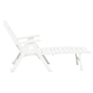 vidaXL Weather-Resistant Folding Sun Lounger, Plastic Outdoor Lounger, White, Suitable for Patio/Garden, with Adjustable Backrest & No Assembly Required