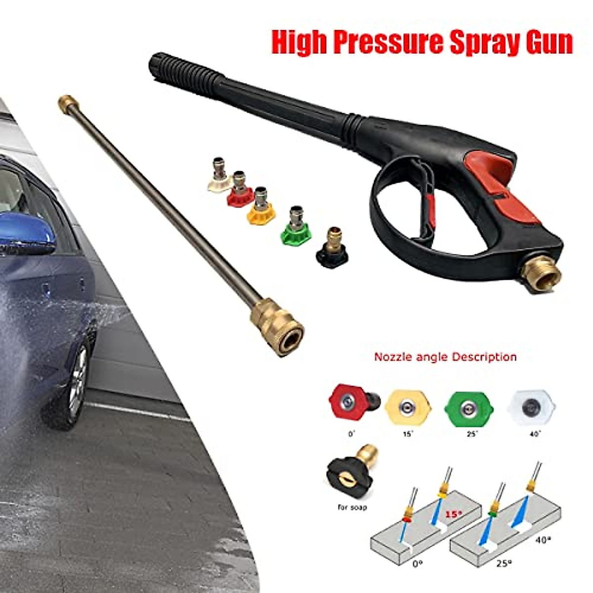 MECCTP 8-Part Pressure Washer Gun Replacement Kit, 30Ft Hose Wand Lance High Pressure Washer Gun Power Spray Gun 4000 psi with 5 Nozzle Tips for Daily and Professional Use