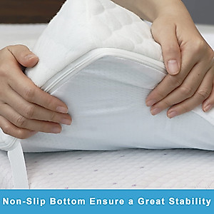 Ganggend Mattress Topper Cover (Only Cover), Mattress Protector for 3-Inch Queen Size Mattress Topper, Bamboo Rayon Removable Mattress Encasement with Adjustable Straps