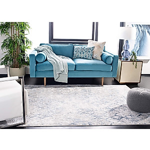 SAFAVIEH Amelia Collection Area Rug - 9' x 12', Light Grey & Blue, Modern Trellis Distressed Design, Non-Shedding & Easy Care, Ideal for High Traffic Areas in Living Room, Bedroom (ALA783G)