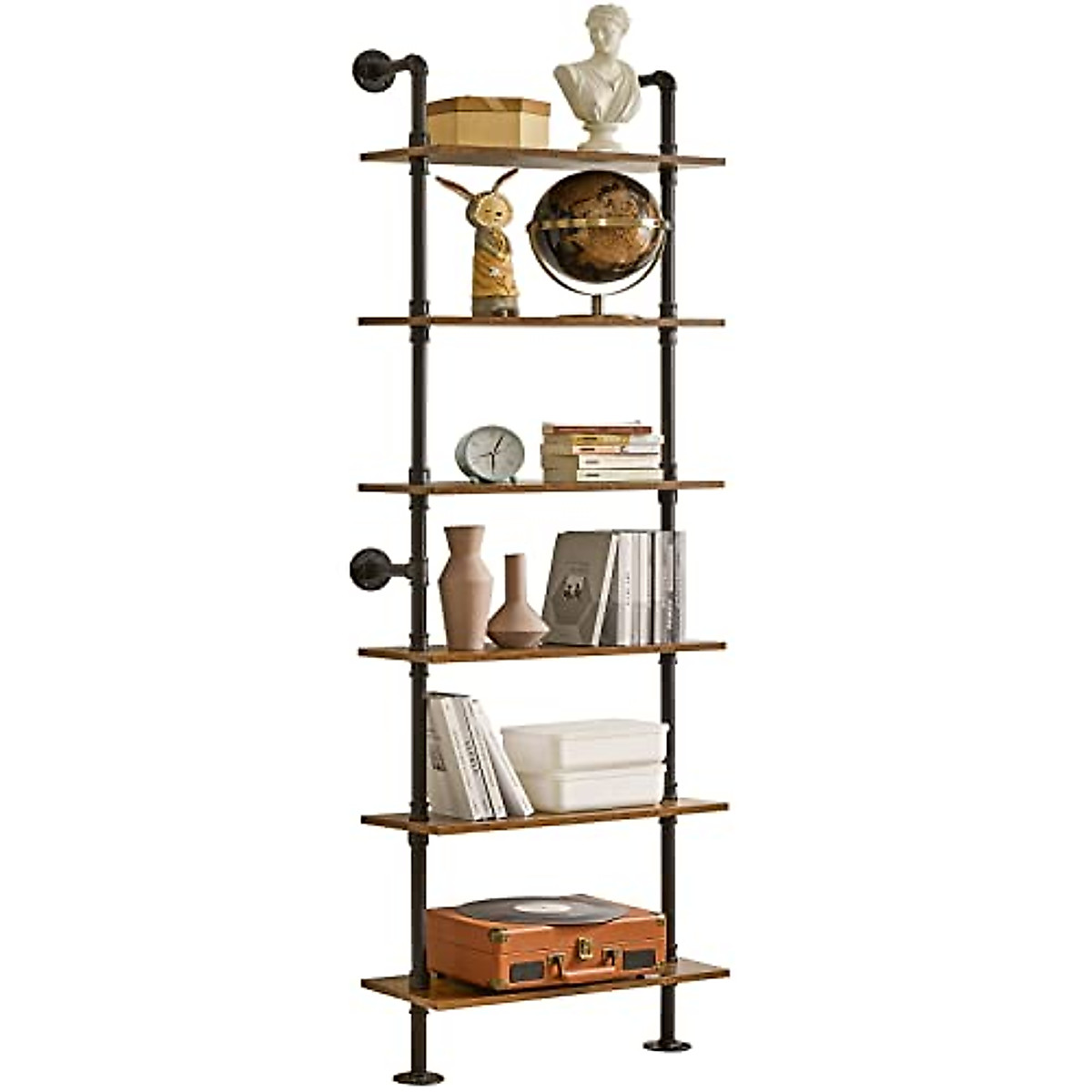 YMYNY Industrial Ladder Shelf, 5+6-Tier Bookcase with Metal Frame, 78.7"+67.3" Open Bookshelf, HTMJ017H+RF-TM018