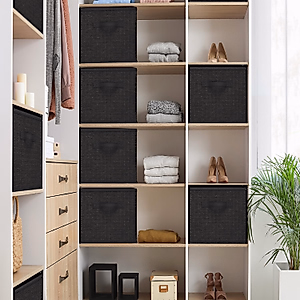 Cube Storage Bins, Foldable 6 Cube Storage Organizer Bins, Fabric Storage Cubes, Storage Basket with Handles, Black Closet Storage Bins, 11-Inch Cube Storage Bins for Bedroom, Playroom and More