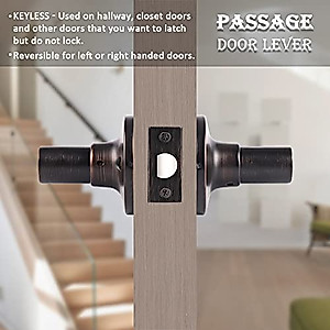 GOBEKOR 2 Pack Oil Rubbed Bronze Door Handles Interior Passage Door Levers for Hallway Closet Door Handle with Lock