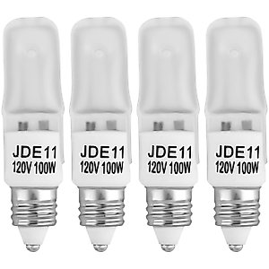 4-Pack JDE11 120V 100W Frosted Halogen JDE11 100W Bulb Warm White 100 Watt T4 E11 Bulb Frosted JD E11 T4 100W for Chandeliers, Pendants, Table Lamps, Cabinet Lighting, Mini-Candelabra Base T4 Bulb