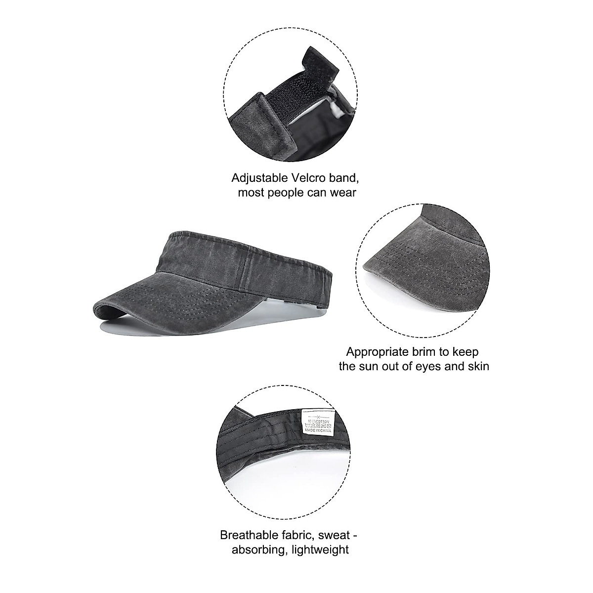 Mens Womens Sun Visors with UV Protection Adjustable Sports Sun Visor Hats for Sports Summer Hats Solid Black One Size