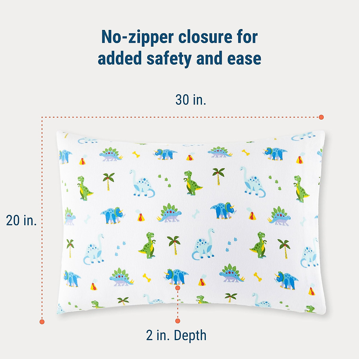 Wildkin Kids 100% Cotton Flannel Pillow Case for Boys & Girls, Soft & Breathable Fabric Kids PillowCase, Measures 20 x 30 Inches, Fits Standard Size Pillow (Dinosaur Land)