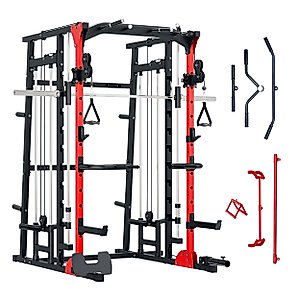 MAJOR LUTIE Smith Machine, SML07 1600lbs Power Cage with Smith Bar and Two LAT Pull-Down Systems and Cable Crossover Machine, 6 Cable Attachment(2023 Version), D32