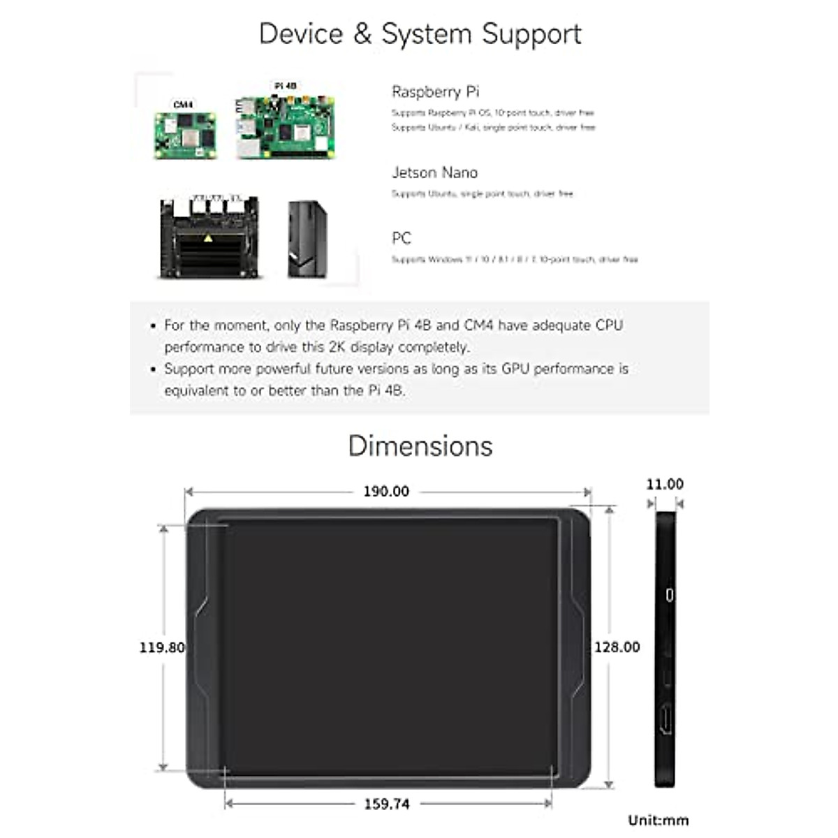 waveshare 8inch 2K Capacitive Touch Display, Compatible with Raspberry Pi 5/ 4B and CM4, 1536×2048, IPS, High Compatibility