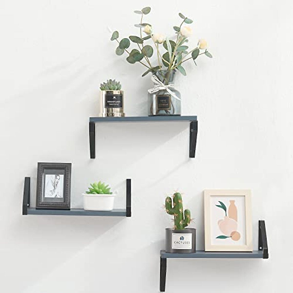 TFER Floating Wall Shelves for Bedroom/Bathroom, Set of 3, Hanging Shelf for Living Room/Kitchen/Laundry Room, Wall Mounted Shelves, Rustic Wood Shelves Great Value Halloween Decoration | Grey