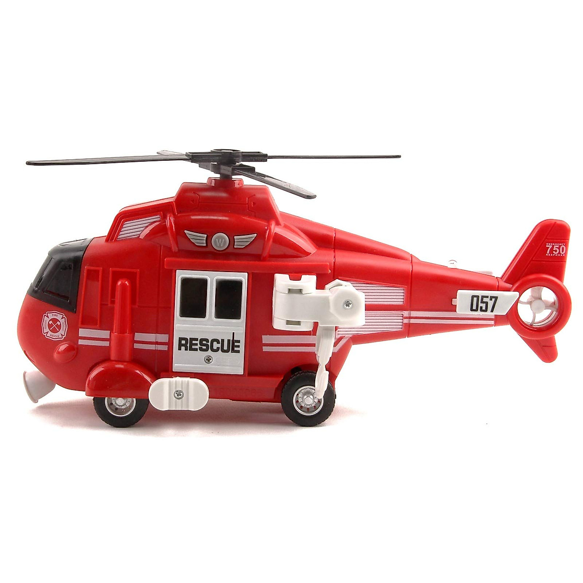 Vokodo Fire Rescue Helicopter 11" With Lights Sounds Push And Go Includes Cargo Basket Durable Kids Firefighter Friction Chopper Toy Pretend Play Airplane Truck Great Gift Children Boys Girls Toddlers