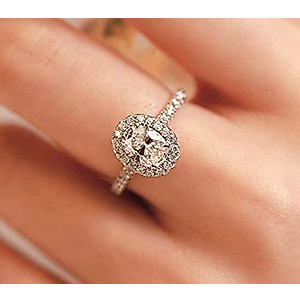 WDIYIEETN White Oval Cut Petite Halo Simulated Diamond Cubic Zirconia CZ Engagement Ring Stunning Solitaire Crystal Wedding Ring for Women (7)