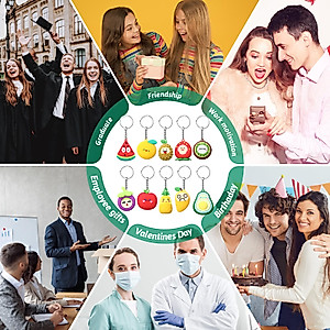 Quelay 30 Sets Positive Inspirational Fruit Keychain Bulk Employee Appreciation Gift Mini Fruit Cards Organza Bag Christmas Gift