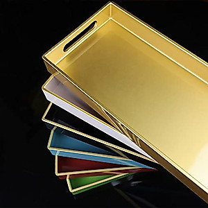 Leemxiiny Light Blue Vanity Tray with Handles, Decorative Tray Desktop Storage Organizer for Bathroom, Living Room, 5.9"*13.7"