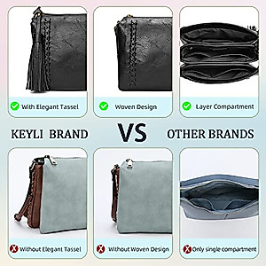 Keyli Small Crossbody Bag for Women Christmas Gifts Waterproof Leather Shoulder Bag 3 Layer Multi Pocket Crossbody Purse Lightweight Adjustable Strap Cross body Cell Phone Purse with Tassel Black