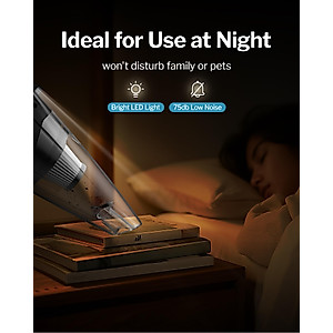 Powools Car Vacuum Cordless Rechargeable - Handheld Vacuum Cleaner High Power with Fast Cahrge Tech, Portable Vacuum with Large-Capacity Battery, Handy Handheld Vac with LED Light, Silver (PL8189)