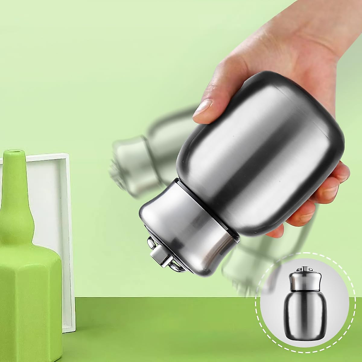 Mini 7 oz Stainless Steel Water Bottle, Small Vacuum Insulated Water Bottle Leak Proof Sport Tumbler Cup Hot and Cold Water Bottle for Women Girls Kids Gift Milk Tea Lunch (Silver)