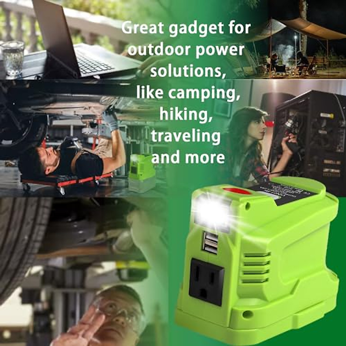 150W Powered Inverter Generator for Ryobi 18V Lithium Battery，ryobi Battery Inverter Power Station with 2-USB&AC 110V-120v，Power Inverter with 200LM LED Light USB Cable