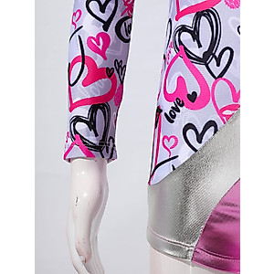 Hansber Metallic Biketard for Kids Girls Long Sleeve U Neck Shorty Leotard Gymnastics Tumebling Top Pink 12 Years