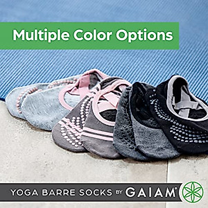 Gaiam Grippy Barre Socks for Extra Grip in Standard or Hot Yoga, Barre, Pilates, Ballet or at Home for Added Balance and Stability, Black/Grey