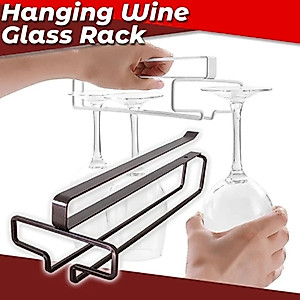 Wine Glass Rack, Under Cabinet Stemware Wine Glass Holder, Metal Hanging Glasses Hanger Organizer for Bar Kitchen (White)