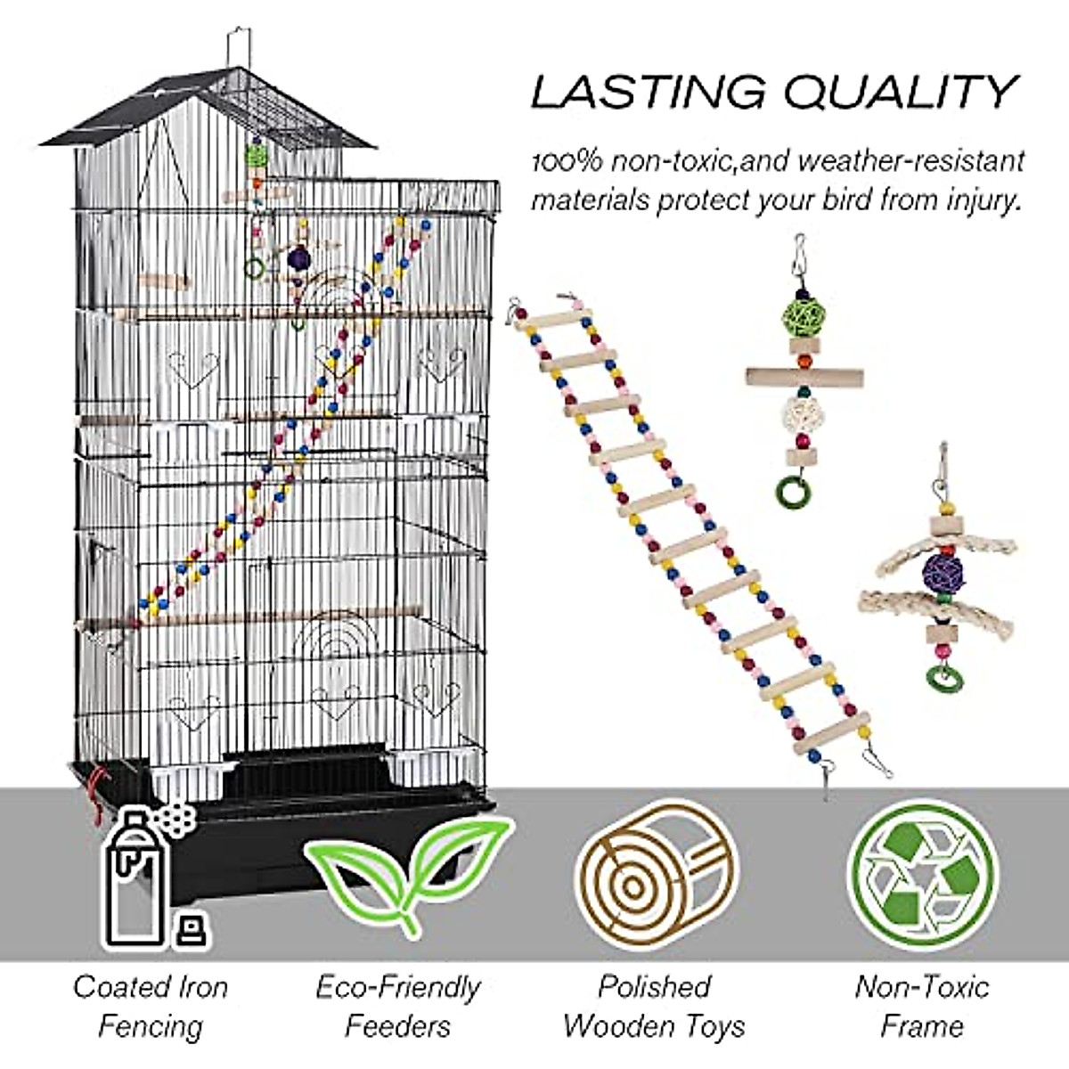 HCY, Bird Cage, Parrot Cage 39 inch Parakeet Cage Accessories with Bird Stand Medium Roof Top Large Flight cage for Small Cockatiel Canary Parakeet Conure Finches Budgie Lovebirds Pet Toy