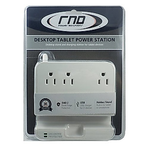 RND Desktop Charging Station with 3 AC Plugs and 3 USB ports Surge Protector with a slot for iPads and Tablets.