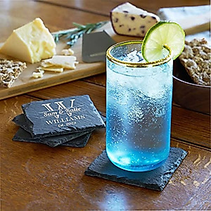 Custom Engraved Slate Coasters, 4" Square (Set of 4 or Set of 6) - Great for Personalized Gifts, Weddings, Couples, Anniversaries, Special Occasions