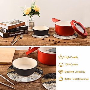 Kitchen Pot Holders Set Round Cotton Potholders Hot Pads, Hot Mats Gold Black Marble for Hot Dishes Pot Bowl Teapot