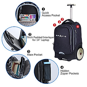 UNIKER Rolling Laptop Bag for 14 Inch Laptop,19 Inch Roller Bookbag for Girl Boy,Wheeled Computer Bag,Briefcase on Wheels,Trolley School Bag Space,Schoolbag with Wheels