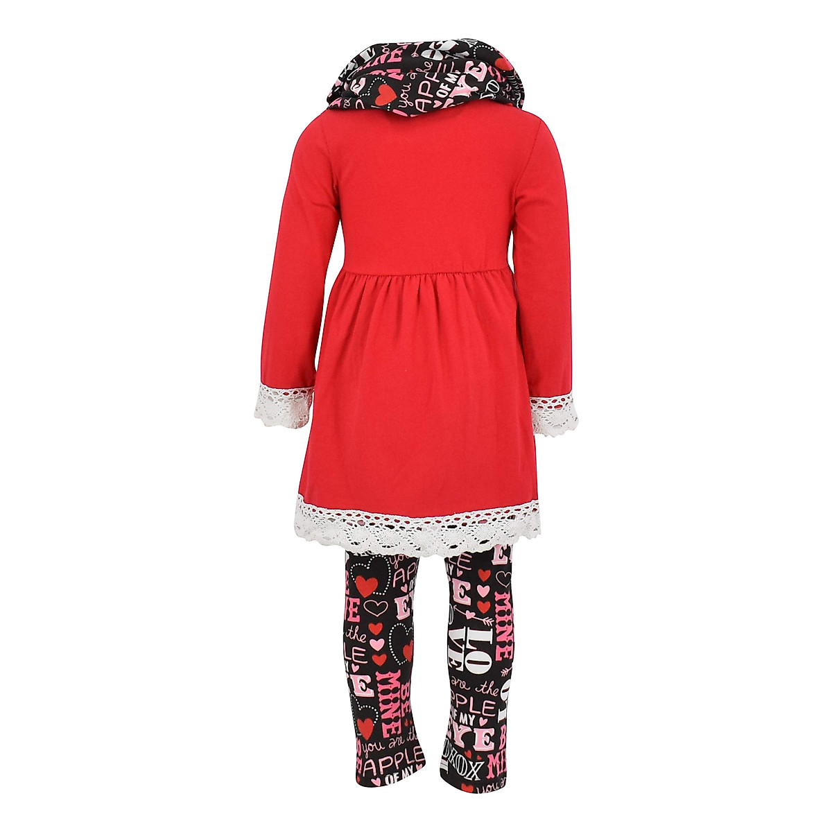 Unique Baby Girls Valentines Day Toddler Outfit Lace Trim Legging Set (6 Years, Red)