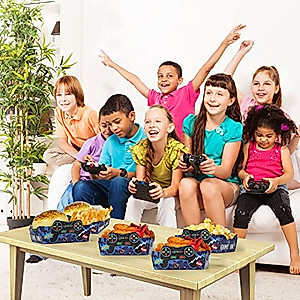 Funrous 50 Pcs Video Game Birthday Party Favors 2lb Disposable Paper Food Trays Snack Plates Gamer Birthday Party Decorations Supplies Gaming Food Boats Serving Trays for Nacho Hot Dogs Popcorn(Blue)
