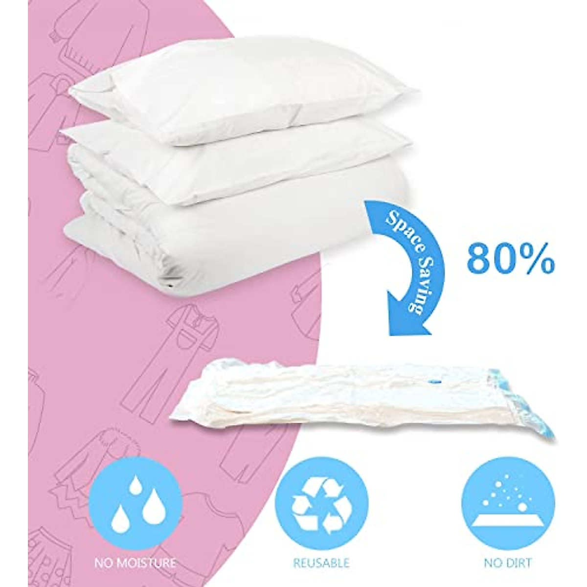 Vacuum Storage Bags 6 Pack (3 Jumbo, 3 Large), Space Saver Bags Compression Storage Bags for Comforters And Blankets, Storage Bags Vacuum Sealed for Clothes Storage, Hand Pump Included