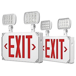FREELICHT 2 Pack Waterproof IP65 Exit Sign with Emergency Lights, Two LED Adjustable Head Emergency Exit Light with Battery, Exit Sign for Business