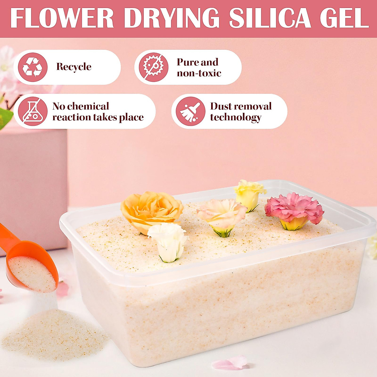 VOISEN Silica Gel Flower Drying, 5LBS Silica Gel for Drying Flowers,Color Indicating Flower Preservation Kit Contains Flowers Desiccant, Brush, Gloves, 6.7 L Plastic Box
