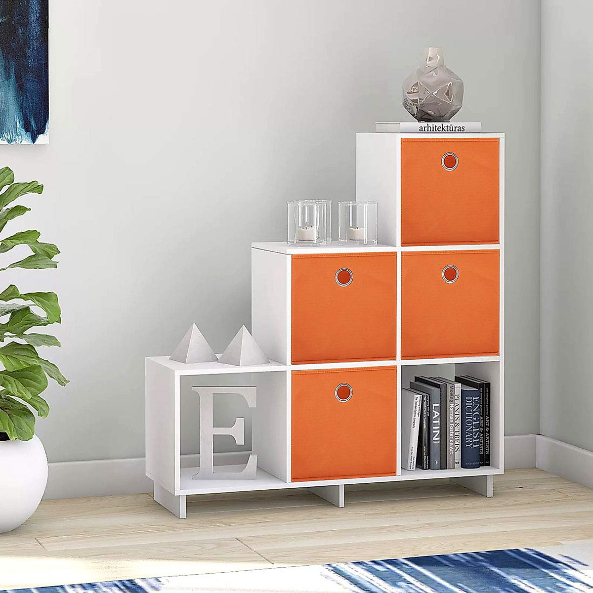 i BKGOO Foldable Storage Cube Drawer Bins Collapsible Fabric Storage Boxes with Round Metal Grommets for Organizing Shelf Nursery Home Closet 4 Pack Orange 11x11x11 inch