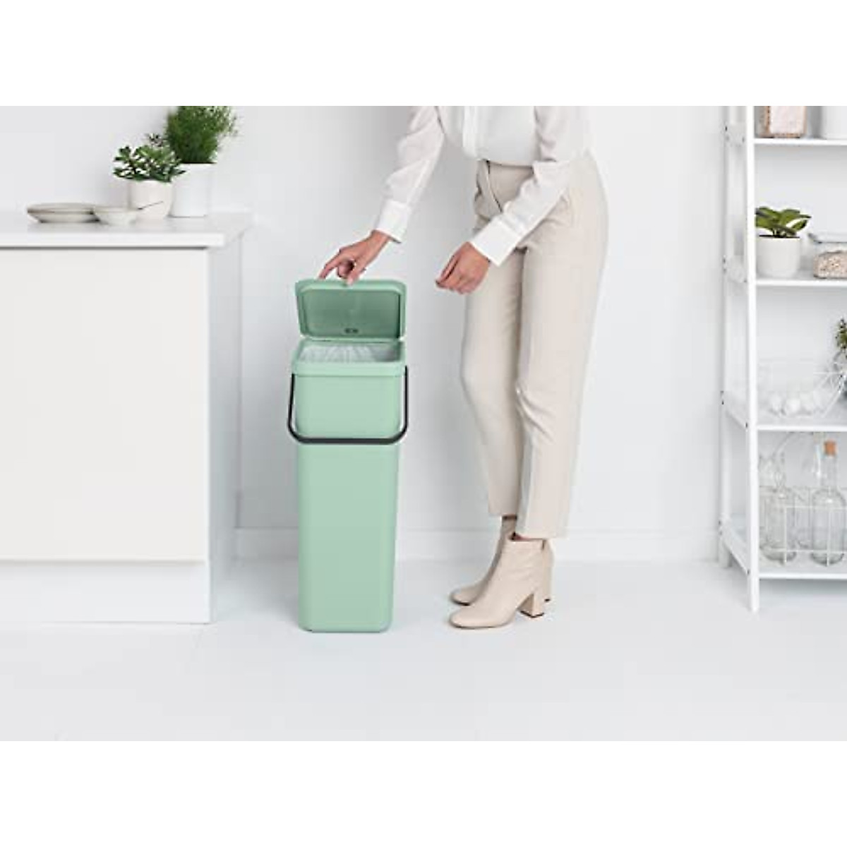 Brabantia Sort & Go Kitchen Recycling/Garbage Trash Can (10.6 Gal/Jade Green) Large Refuse Organiser with Handle & Removable Lid, Easy Clean, PerfectFit Bags Included