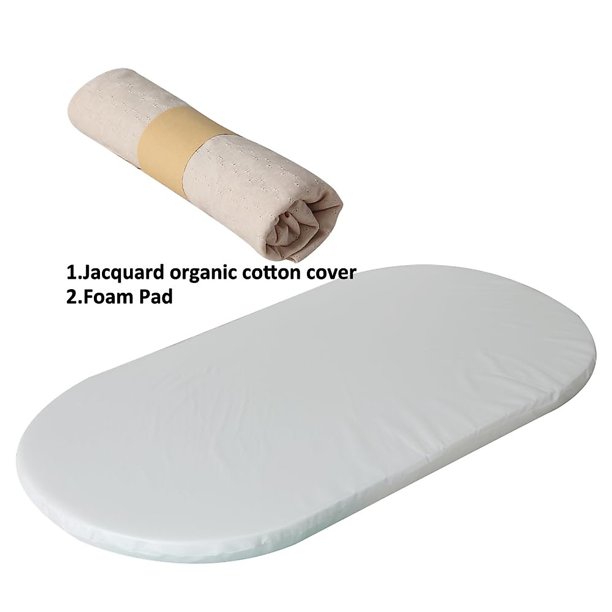 ICEBLUE HD Bassinet Cradle Mattress Protection Removable Organic Cotton Cover Oval Mattress Pad 30''X16''