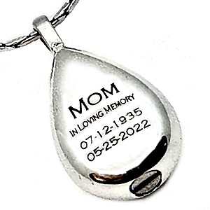 Personalized Engraved Teardrop Keepsake Ashes Necklace Urn Pendant Cremation Memorial Jewelry for Women, Girls Her