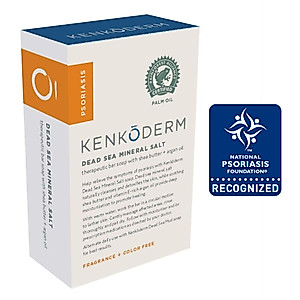 Kenkoderm Psoriasis Mineral Salt Soap with Argan Oil & Shea Butter, 4.25 oz, 1 Bar, Dermatologist Developed Skin Care for Soothing & Moisturizing Psoriasis, Eczema & Rosacea, Fragrance & Color Free