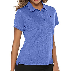 TBMPOY Women's Golf Polo T Shirts Lightweight Moisture Wicking Short Sleeve Shirt Quick Dry 4-Button Dark Blue M