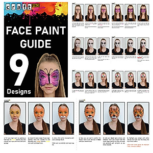 Craft Pro - Kids Face Paint Kit - Vegan + Cruelty Free (Non-Toxic). Includes Guidebook, Applicators, Stencils. Easy ON Easy Off (Water Activated Body Paint)