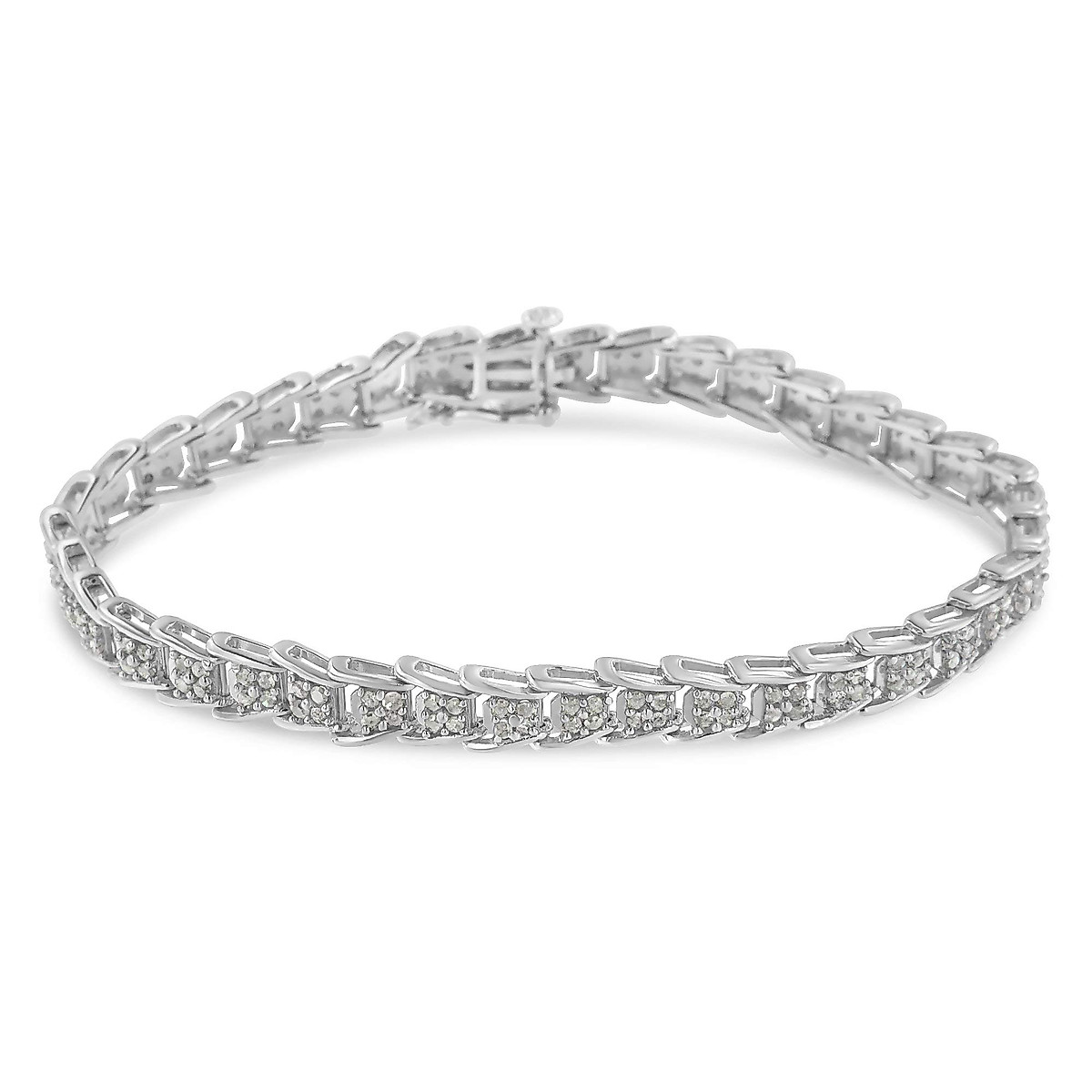 Original Classics .925 Sterling Silver 2.0 Cttw Diamond Fan-Shaped Fancy Chevron Link Tennis Bracelet (I-J Color, I3 Clarity) - 7"