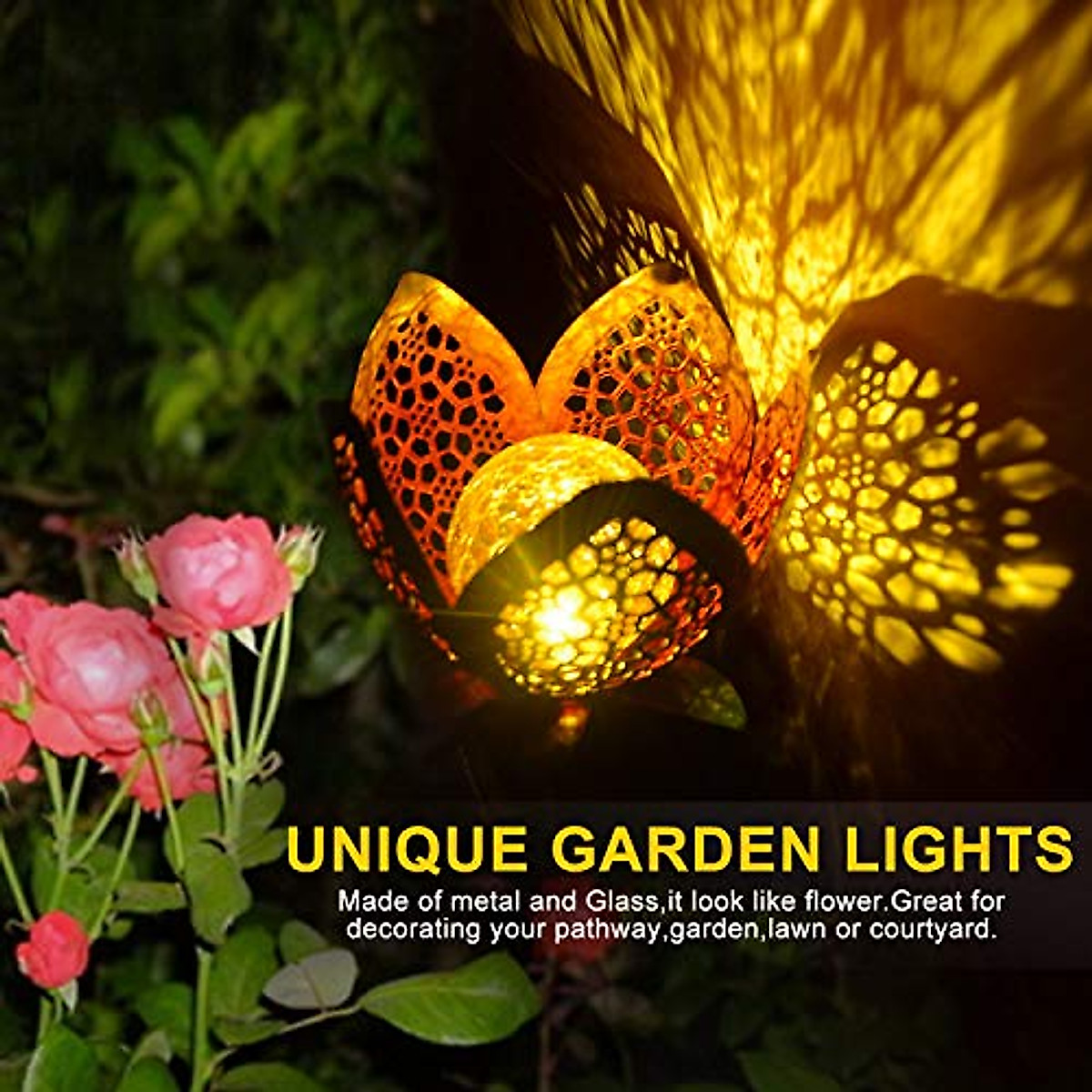 Pannow Large Metal Glass Solar Flowers Yard Art, Garden Solar Lights Outdoor,Solar Powered Stake Lights,Decorative Garden Lights for Walkway,Pathway,Yard,Lawn,2Pack