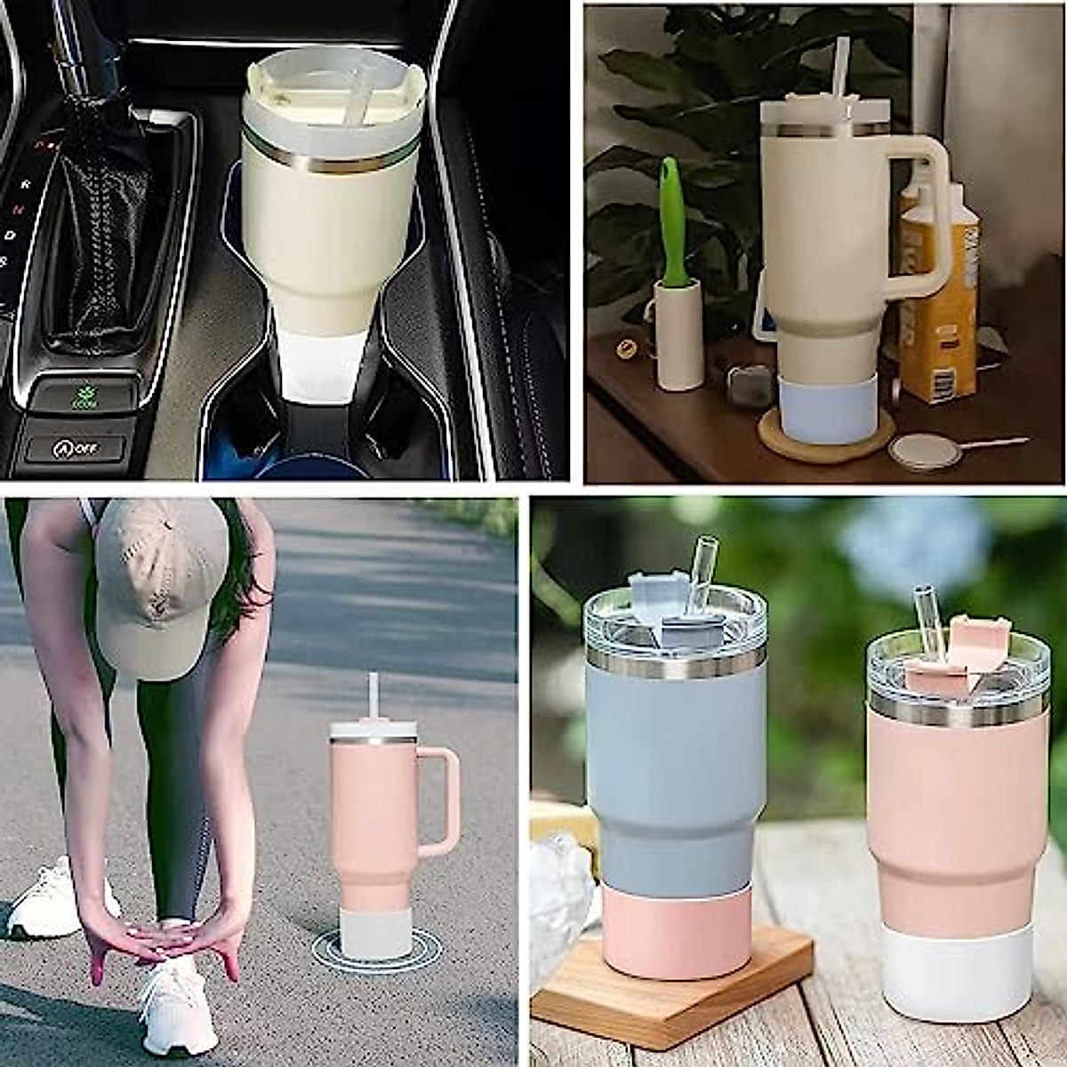 2Pcs Boot Sleeve for Stanley Cup 40 oz 30 oz Quencher Tumbler with Handle, Silicone Boots for IceFlow Flip 20oz 30oz Tumblers, Bottom Cover Bumper Protector for Stanley Cup Accessories, Clear