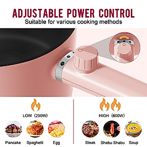Topwit Hot Pot Electric with Steamer, 1.5L Ramen Cooker, Non-Stick Frying Pan, Electric Pot for Pasta, BPA Free, Electric Cooker with Dual Power Control, Over-Heating & Boil Dry Protection, Pink
