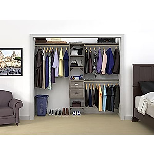 ClosetMaid SuiteSymphony Wood Closet Organizer Starter Kit with Tower and 3 Hang Rods, Shelves, Adjustable, Fits Spaces 4 – 9 ft. Wide, Graphite Grey