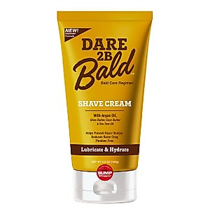 Dare 2B Bald Moisturizing Shave Cream with Argan Oil, Shea Butter, Cocoa Butter & Tea Tree Oil | Bald Head Shaving Cream | Rich Hydration for a Smooth Shave | Head Shaving Cream for Bald Men- 5.0 OZ