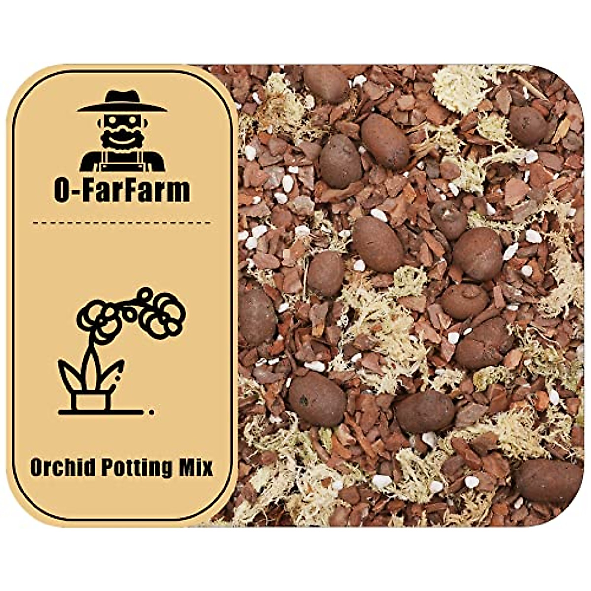 O-FarFarm Orchid Potting Mix 1 qt, Mixture of Orchid Bark, Perlite, Clay Pebble, and Sphagnum Moss, Premium Grade Recipe for Proper Root Development, Fits for Phalaenopsis, Cattleyas, Dendrobiums etc