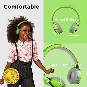 LilGadgets Untangled Pro Wireless Headphones for Kids, On-Ear Bluetooth Headphones with Built-in Microphone, No More Tangled Wires, Kids Headphones for School, Green